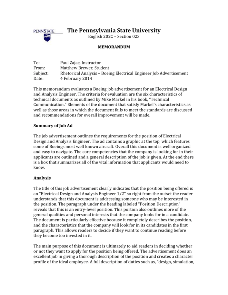 Job Ad Analysis Memo