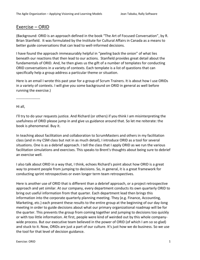 Exercise—ORID on your past quarter