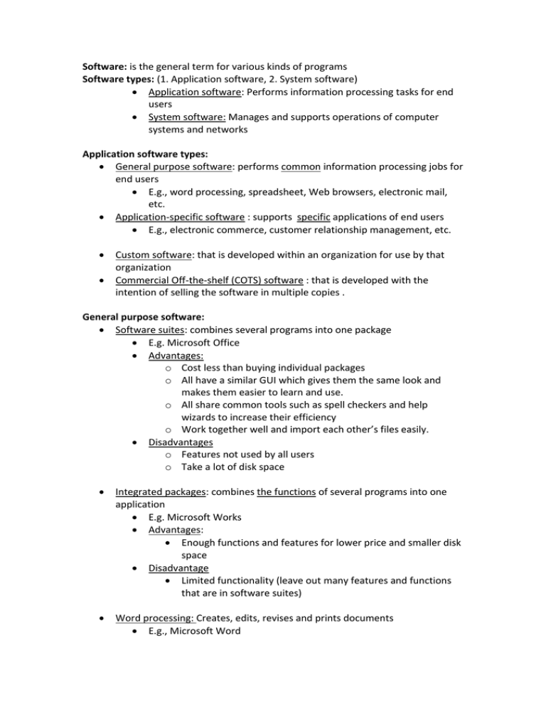 Software Types & Concepts: Lecture Notes