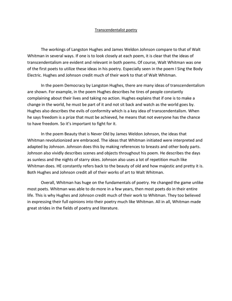 Whitman's Influence: Hughes & Johnson's Poetry