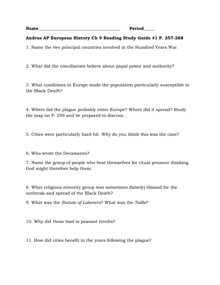 AP European History: Hundred Years War & Black Death Study Guide