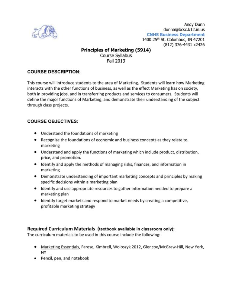 Principles of Marketing Syllabus - High School Course