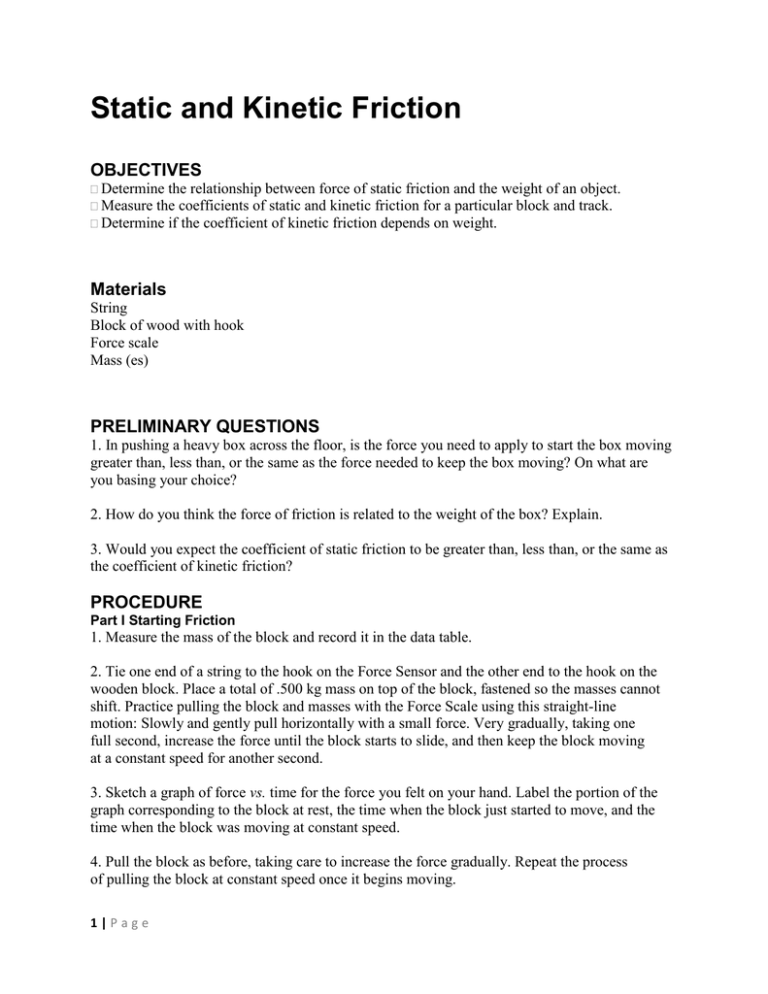 Static & Kinetic Friction Lab: High School Physics