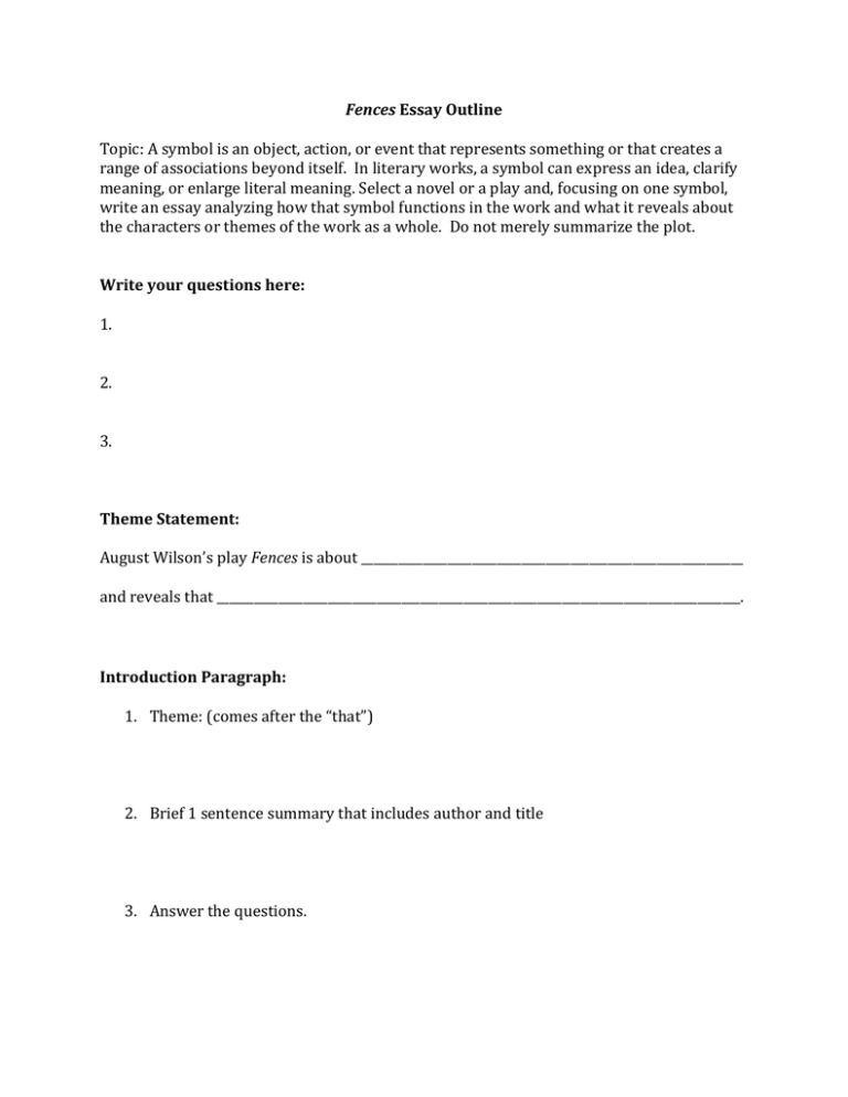 Fences Essay Outline: Symbol Analysis & Themes