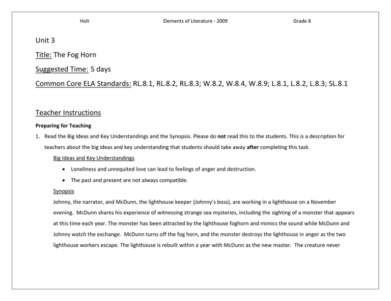 The Fog Horn: Grade 8 Lesson Plan & Teacher Guide