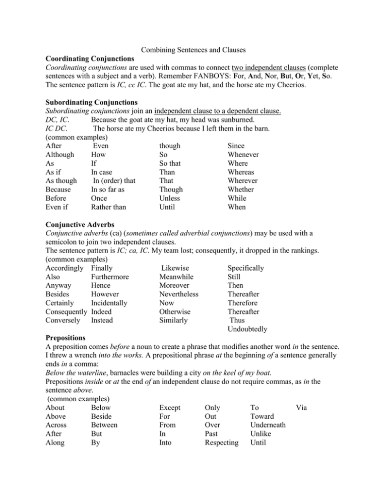 Combining Sentences: Conjunctions & Clauses Guide