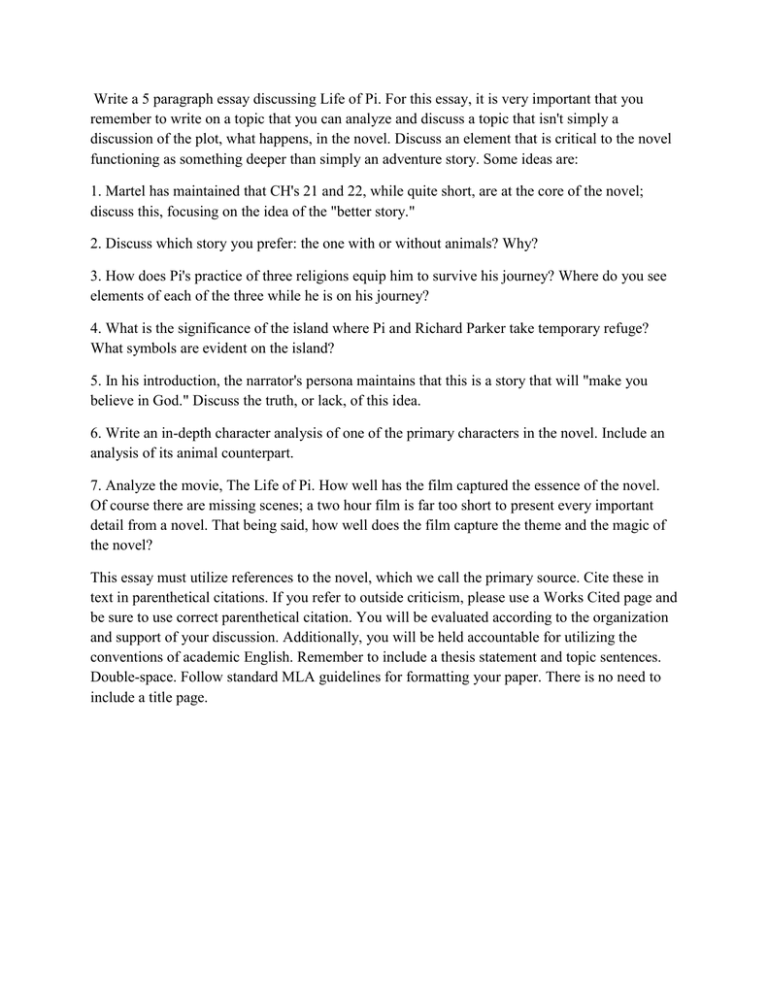 Life of Pi Essay Instructions: Analysis & Themes