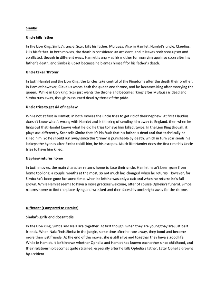 Lion King vs. Hamlet: A Comparative Essay
