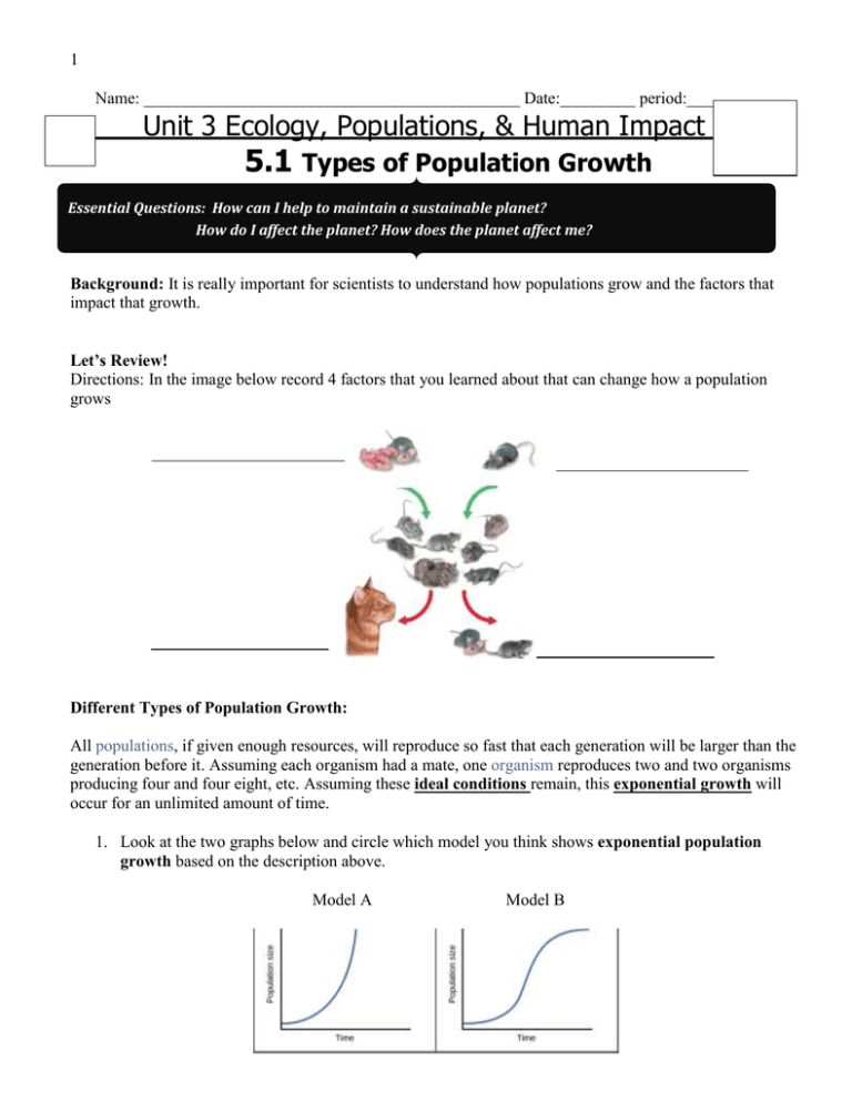 Population Growth Worksheet: Ecology & Human Impact