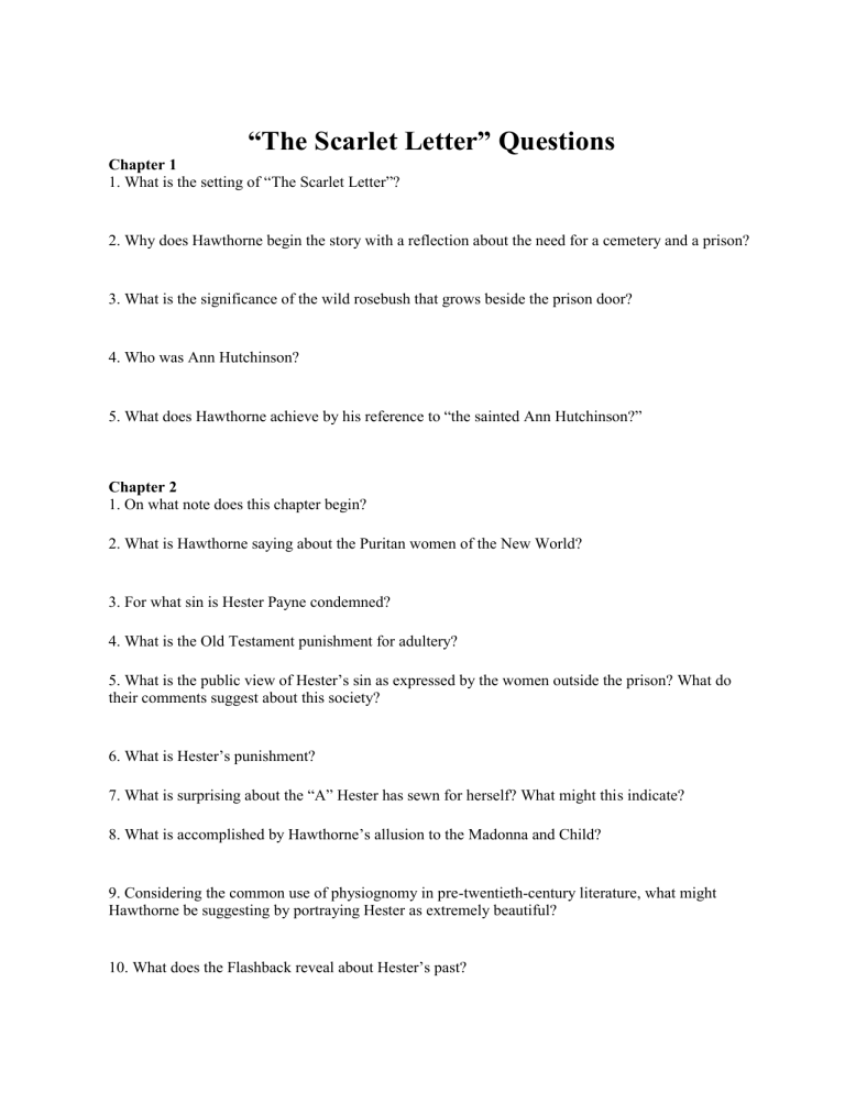 "The Scarlet Letter" Study Questions (Chapters 1-16)