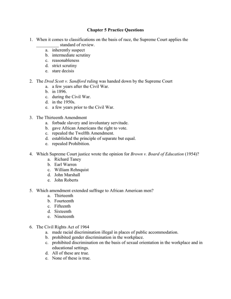 Chapter 5 Practice Questions Chapter 5 Practice Questions