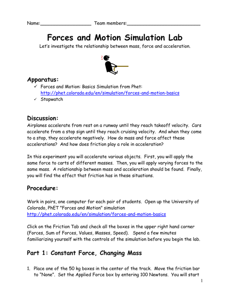 Forces and Motion Lab: Mass, Force, Acceleration
