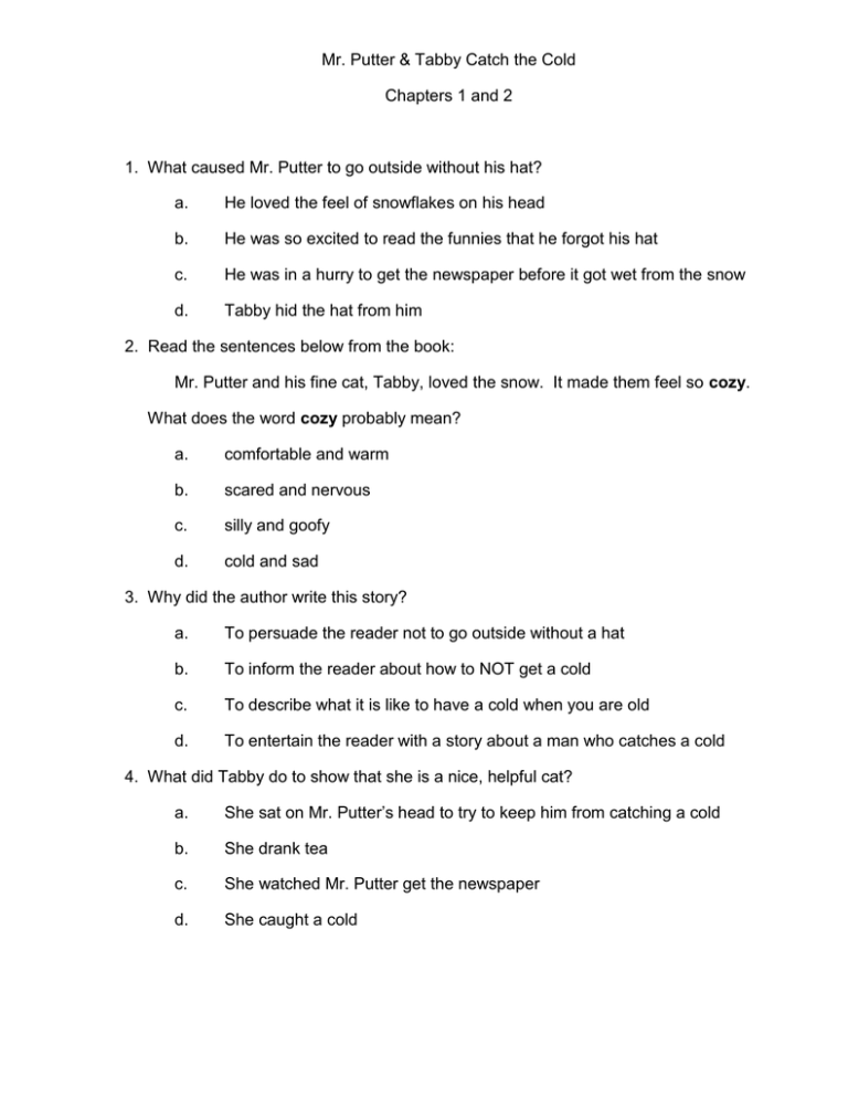 Mr. Putter & Tabby: Reading Comprehension Worksheet