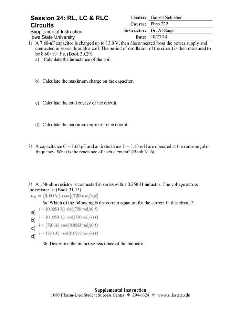 Session 24- RC, LC & RLC Circuits
