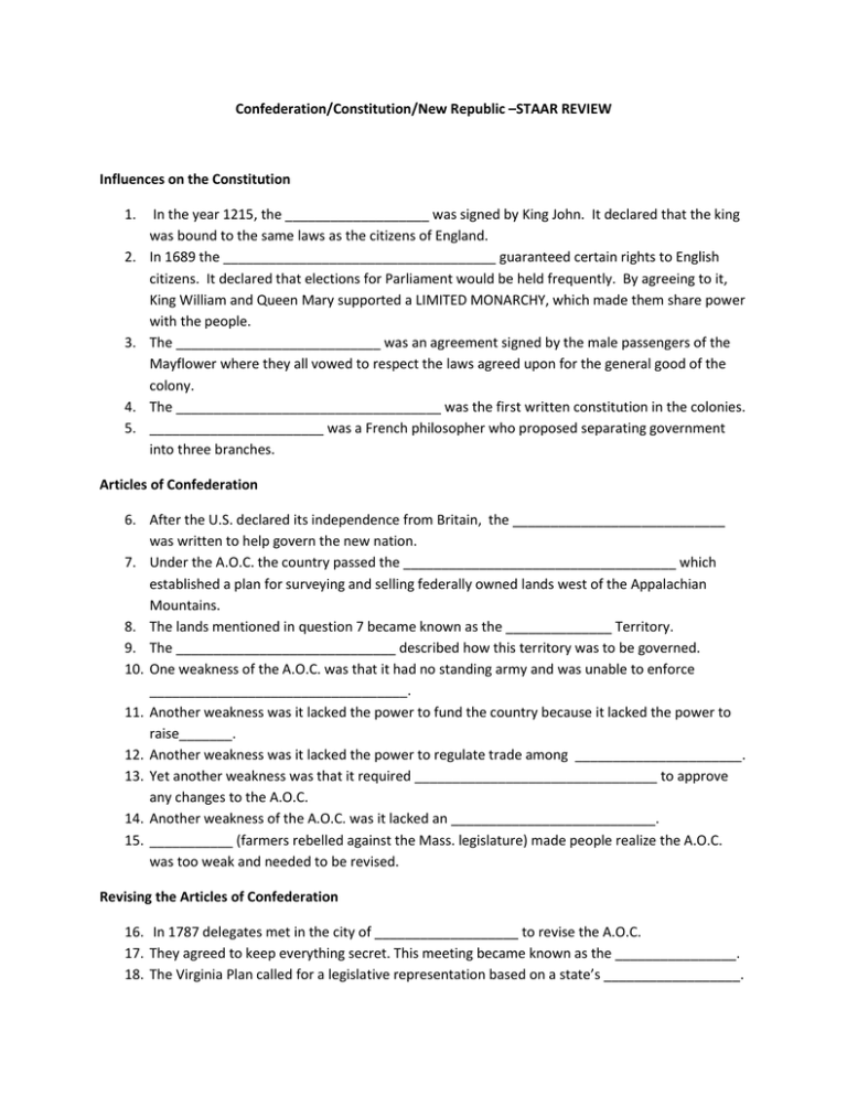 Confederation/Constitution/New Republic –STAAR REVIEW