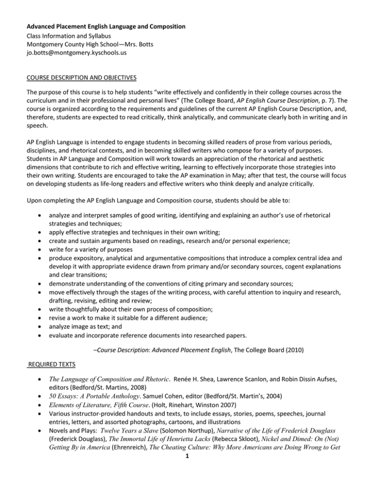 Advanced Placement English Language and Composition Class