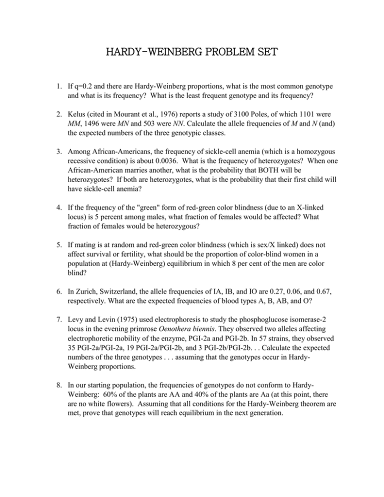 Hardy-Weinberg Problem Set: Genetics Practice Questions