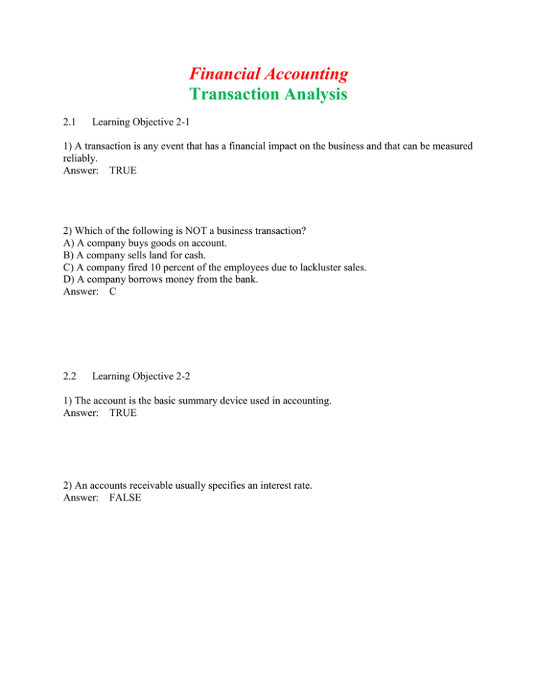 Financial Accounting Transaction Analysis