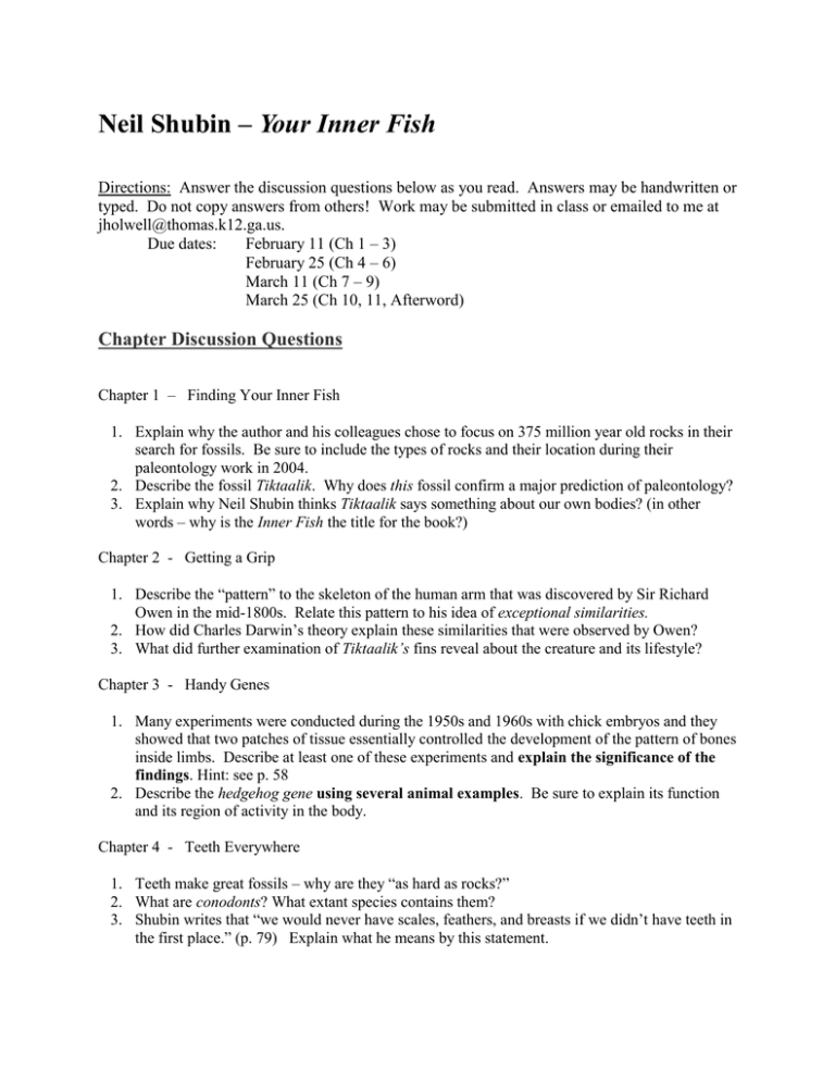 Your Inner Fish Discussion Questions Worksheet