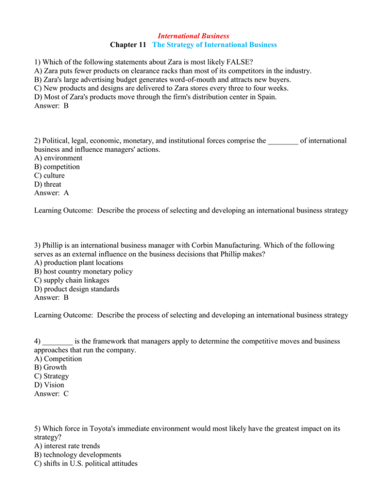 International Business Strategy Exam Questions