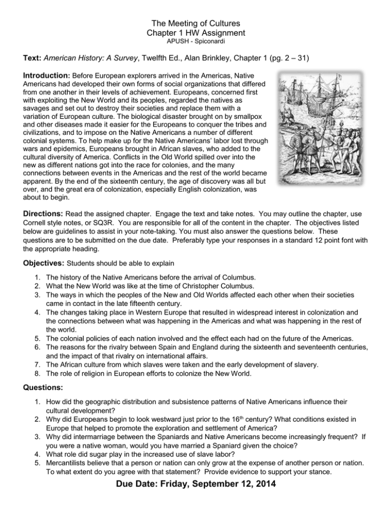 APUSH Chapter 1: Meeting of Cultures Homework