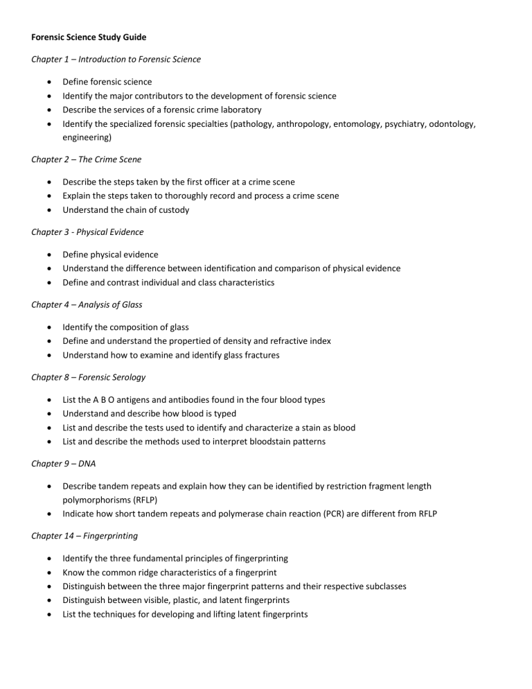 Forensic Science Study Guide: Chapters 1-14