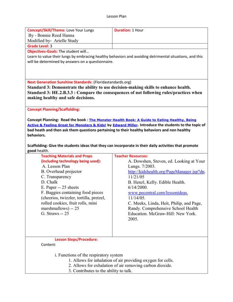 Love Your Lungs: 3rd Grade Health Lesson Plan