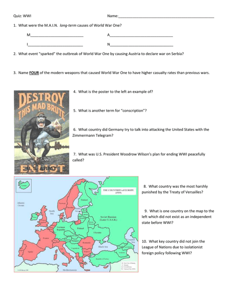 Quiz: WWI - wbphillipskhs