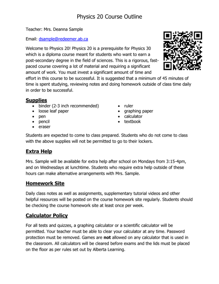 Physics 20 Course Outline