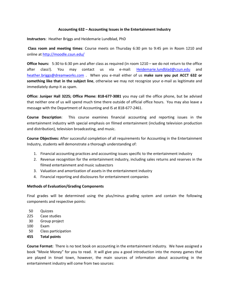 Accounting in Entertainment Industry Course Syllabus