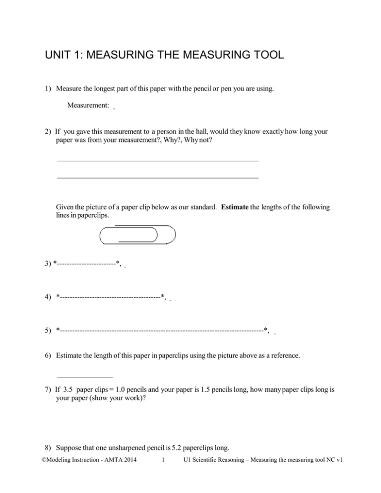 Measurement Worksheet: Non-Standard Units & Conversions