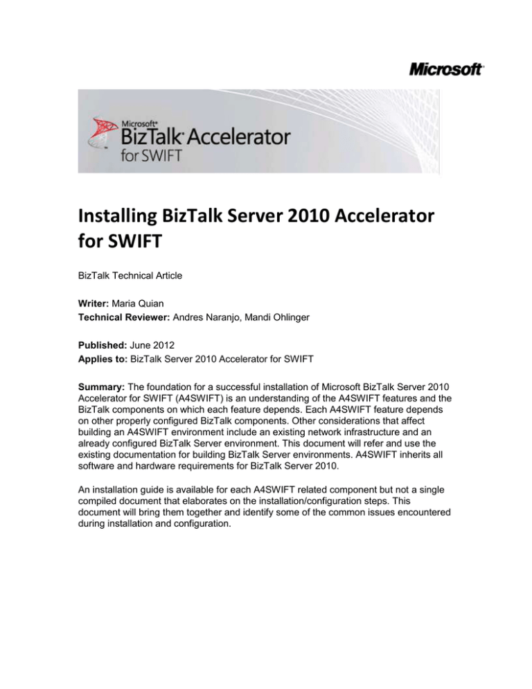 BizTalk Server 2010 Accelerator for SWIFT Installation Guide