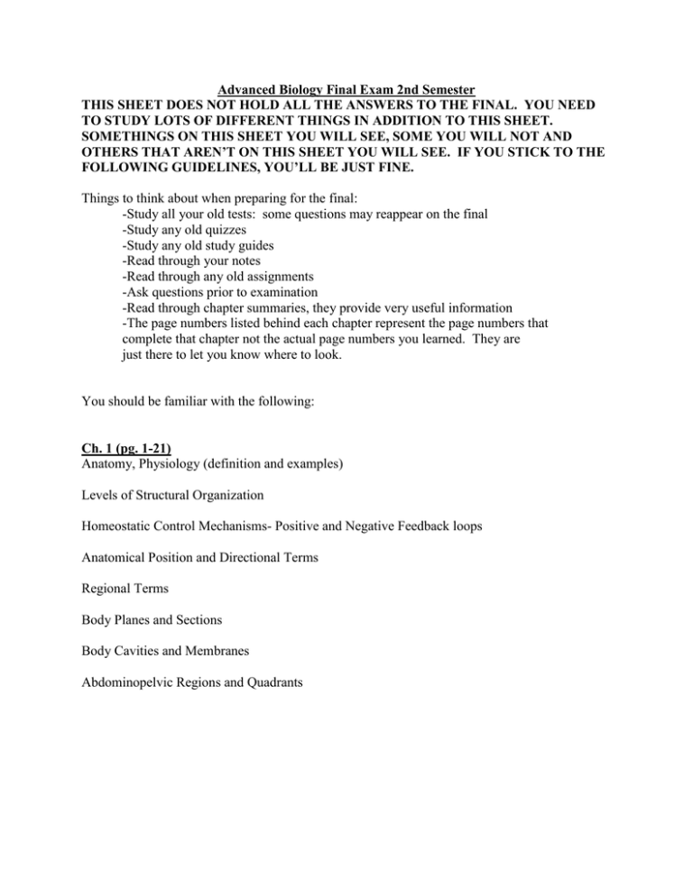 Advanced Biology Final Exam Study Guide