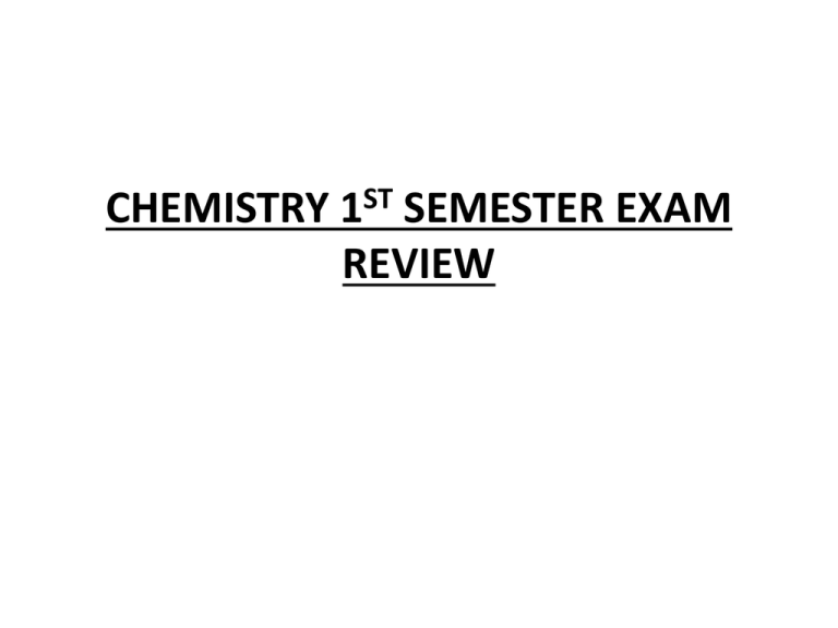 CHEMISTRY 1ST SEMESTER EXAM REVIEW
