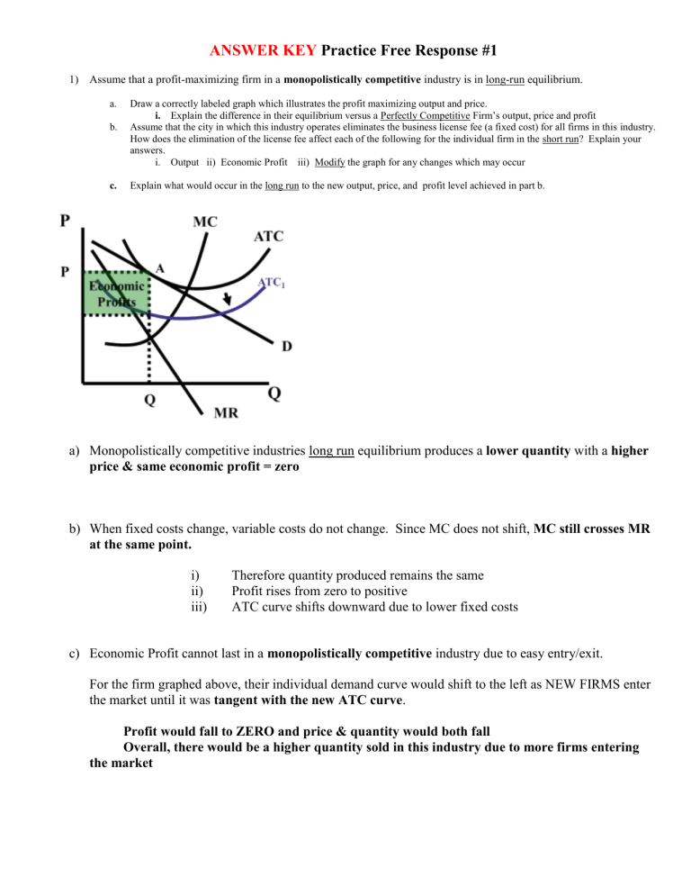 Monopolistic Competition Practice: Answer Key