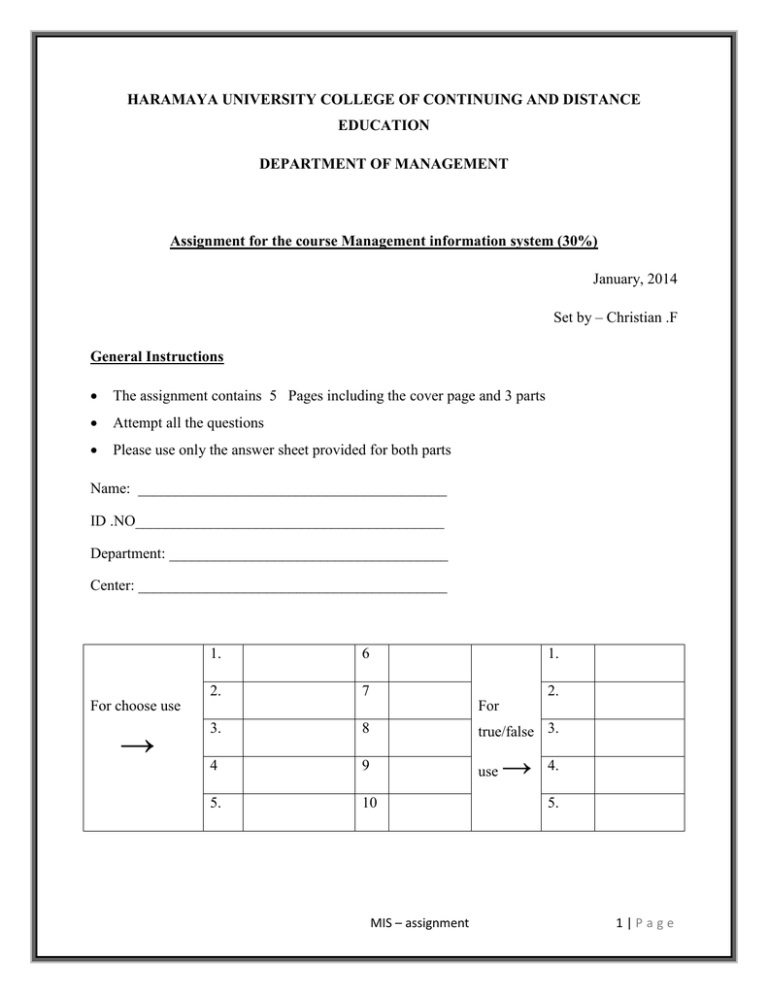 Management Information Systems Assignment