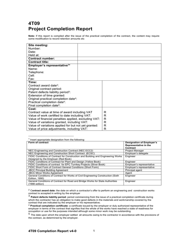 Project Completion Report Template
