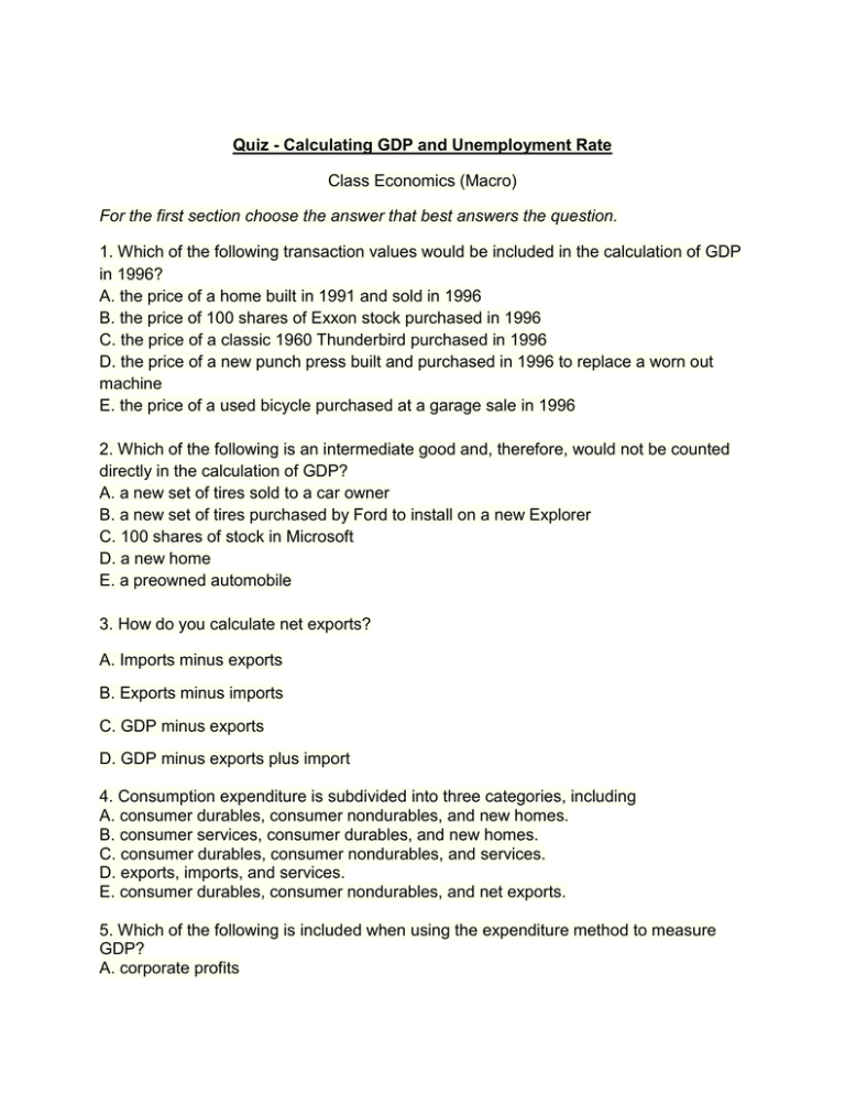GDP & Unemployment Quiz - Economics Macro