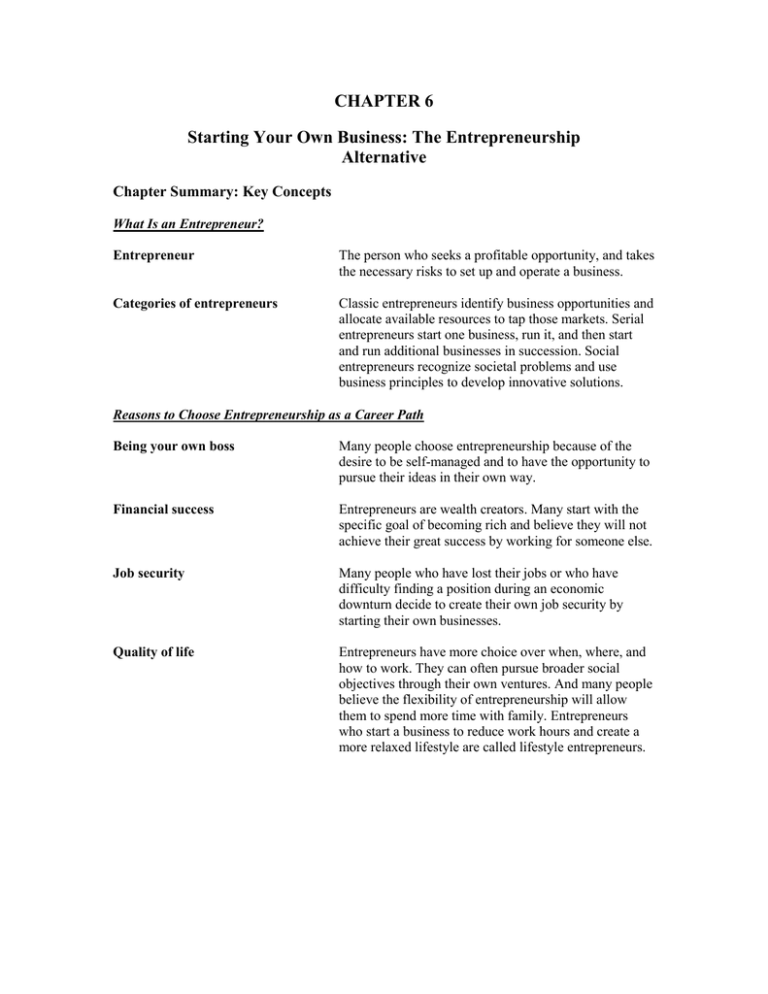 CHAPTER 6 Starting Your Own Business: The