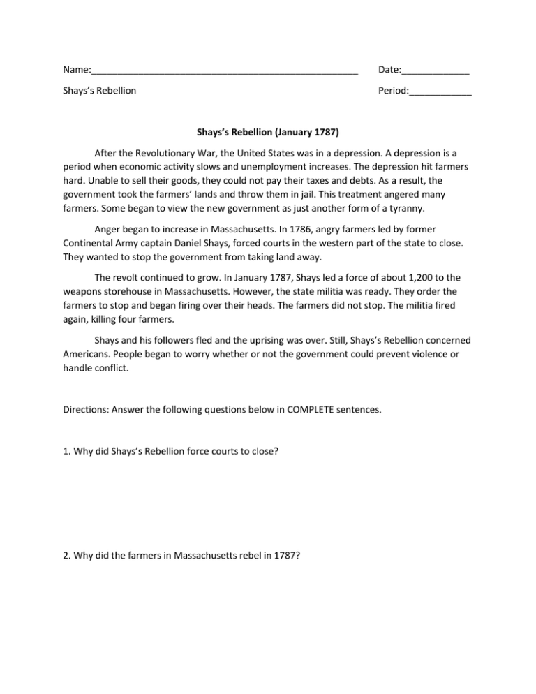 Shays's Rebellion Reading