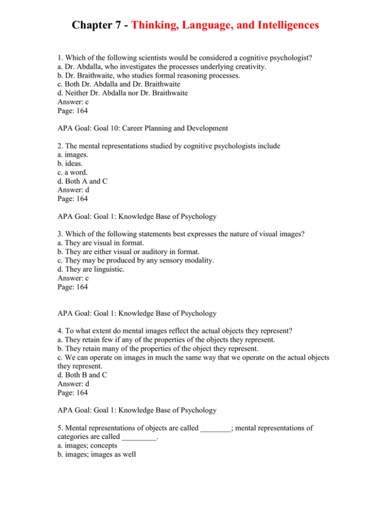 Thinking, Language, and Intelligence Test Questions