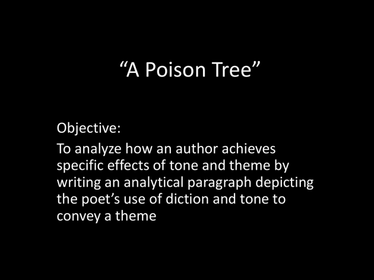 A Poison Tree Analysis: Diction, Tone, Theme