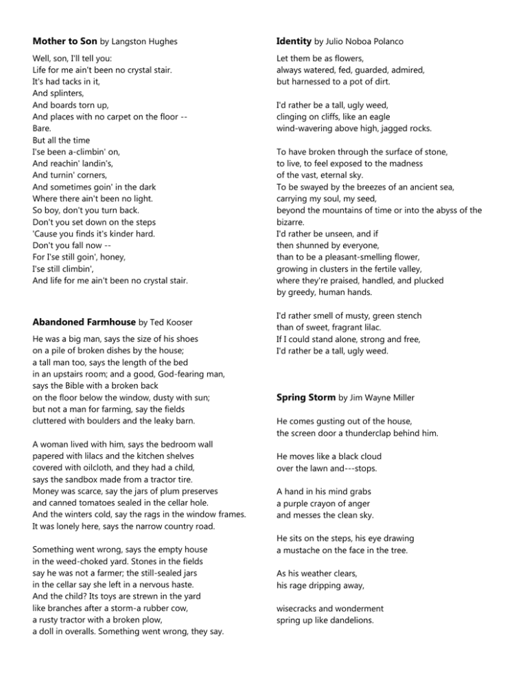 Poems by Hughes, Polanco, Kooser, and More | Perseverance & Identity