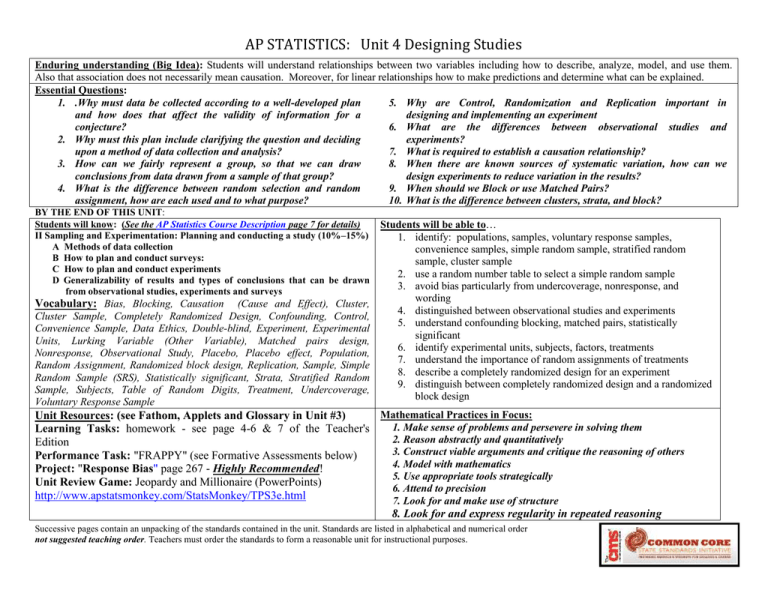 AP Statistics: Designing Studies Unit Plan