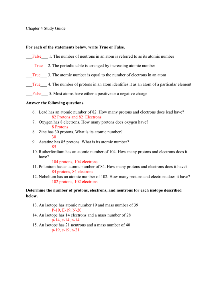 Chemistry Study Guide: Atomic Structure & Isotopes