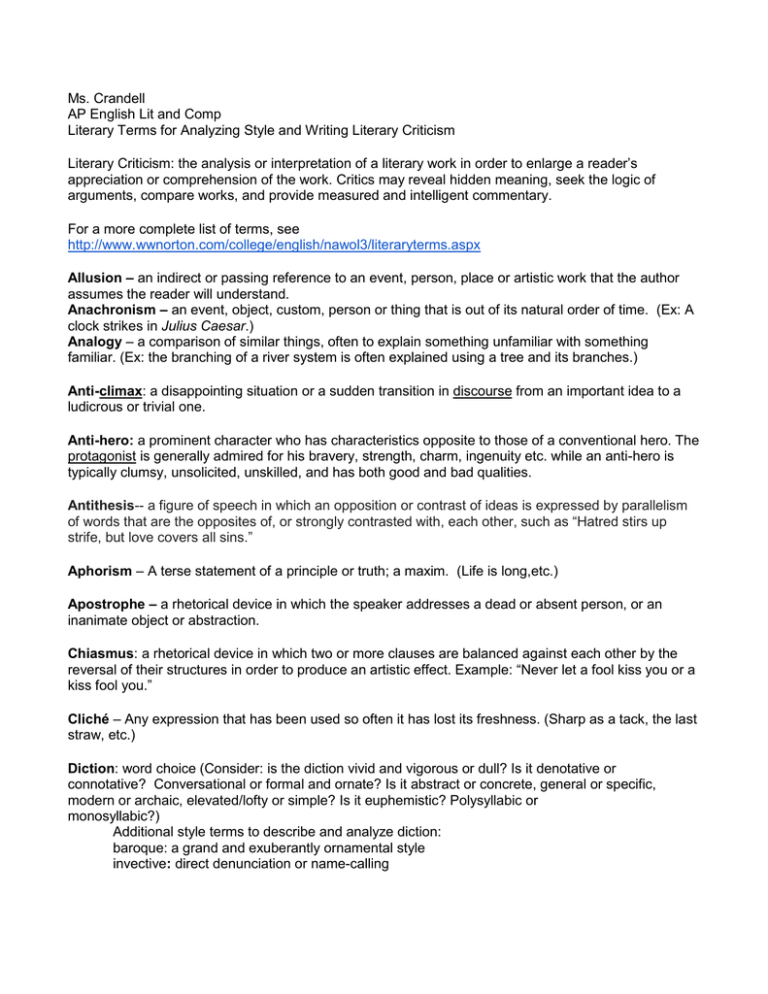 Literary Terms for AP English Literature & Composition