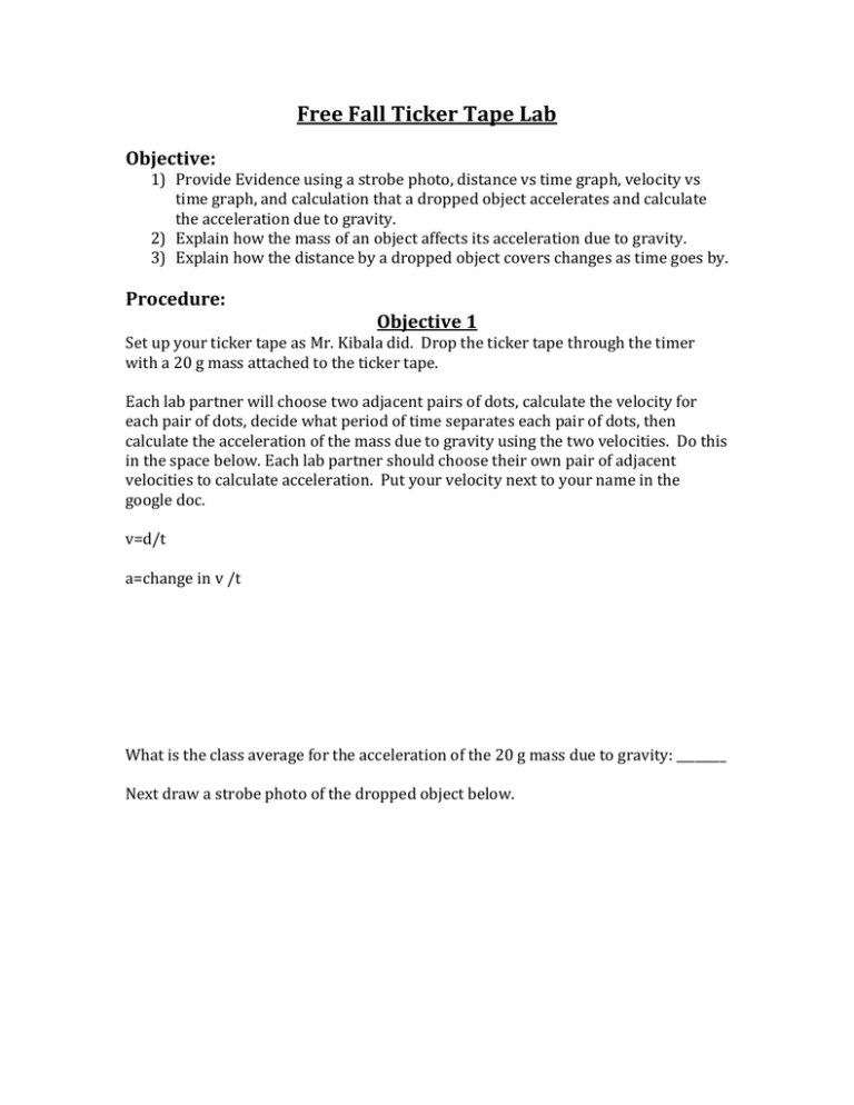 Free Fall Ticker Tape Lab Report