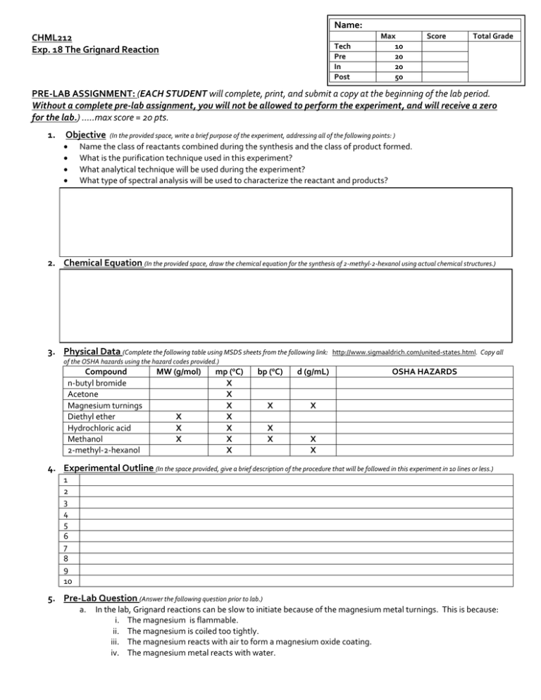 PRE-LAB ASSIGNMENT: (EACH STUDENT will complete, print, and