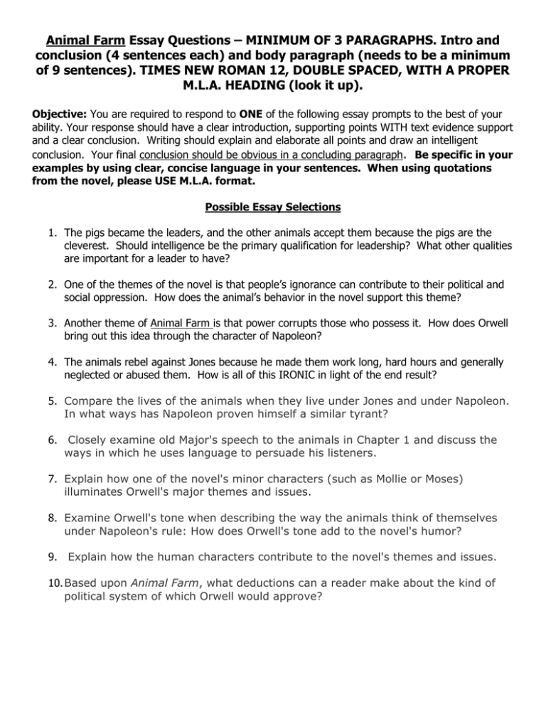 Animal Farm Essay Questions
