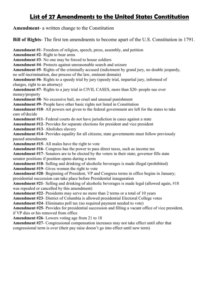 27 Amendments to the US Constitution: A Quick Guide
